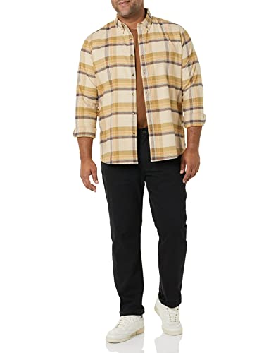 Goodthreads Men's Standard-Fit Long-Sleeve Stretch Oxford Shirt, Tan Plaid, X-Large