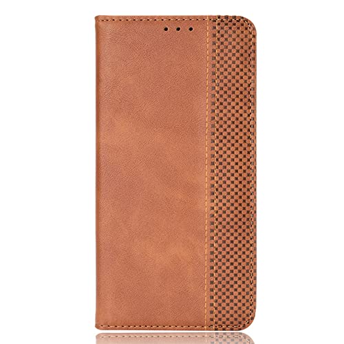 Fansipro Wallet Folio Case for Oppo Reno 2, Premium PU Leather Slim Fit Cover for Reno 2, 2 Card Slots, 1 Transparent Photo Frame Slot, Small Lattice, Brown