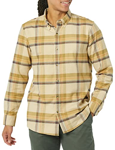 Goodthreads Men's Standard-Fit Long-Sleeve Stretch Oxford Shirt, Tan Plaid, X-Large