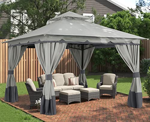 ABCCANOPY 10'x10' Outdoor Gazebo, Double Roof Patio Gazebo with Shade Curtains, Light Gray