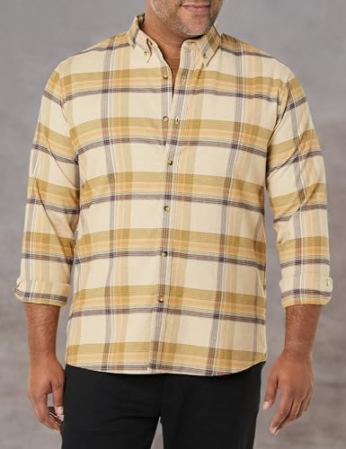 Goodthreads Men's Standard-Fit Long-Sleeve Stretch Oxford Shirt, Tan Plaid, X-Large