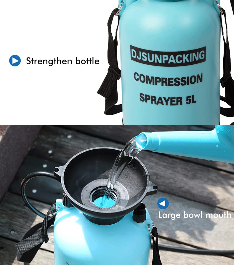 DJSUNPACKING Portable Pump Pressure Garden Sprayer with Pressure Relief Valve and Adjustable Shoulder Strap in Lawn, Yard, Weed(1.3 Gallon, Blue)