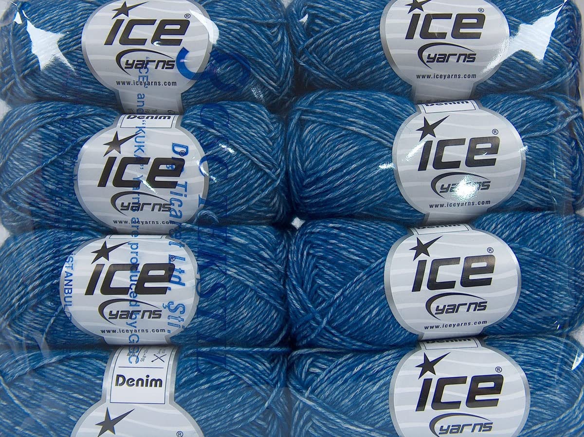 Lot of 8 Skeins Ice Yarns Denim (80% Cotton) Hand Knitting Yarn Saxe Blue