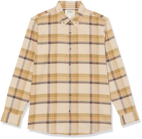Goodthreads Men's Standard-Fit Long-Sleeve Stretch Oxford Shirt, Tan Plaid, X-Large