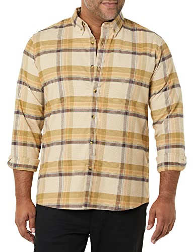 Goodthreads Men's Standard-Fit Long-Sleeve Stretch Oxford Shirt, Tan Plaid, X-Large