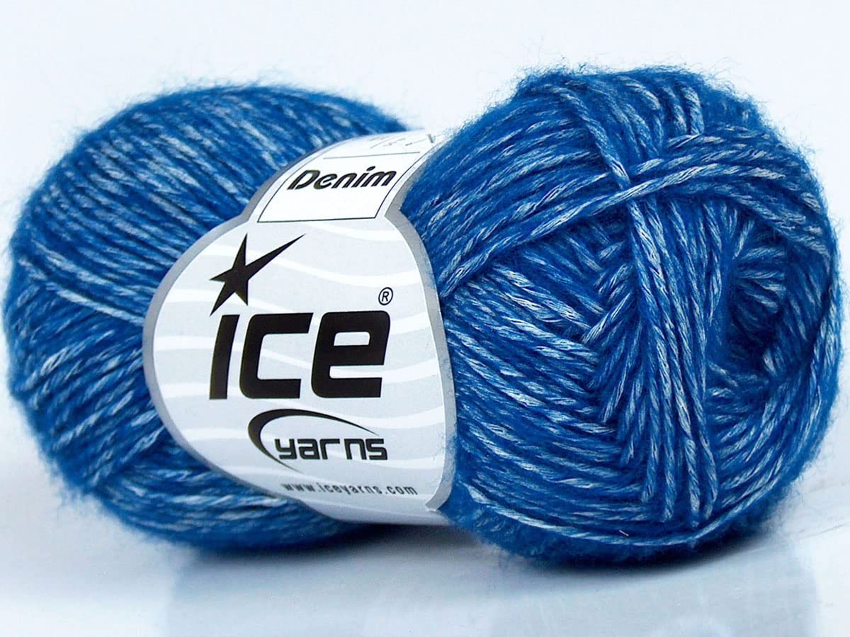 Lot of 8 Skeins Ice Yarns Denim (80% Cotton) Hand Knitting Yarn Saxe Blue