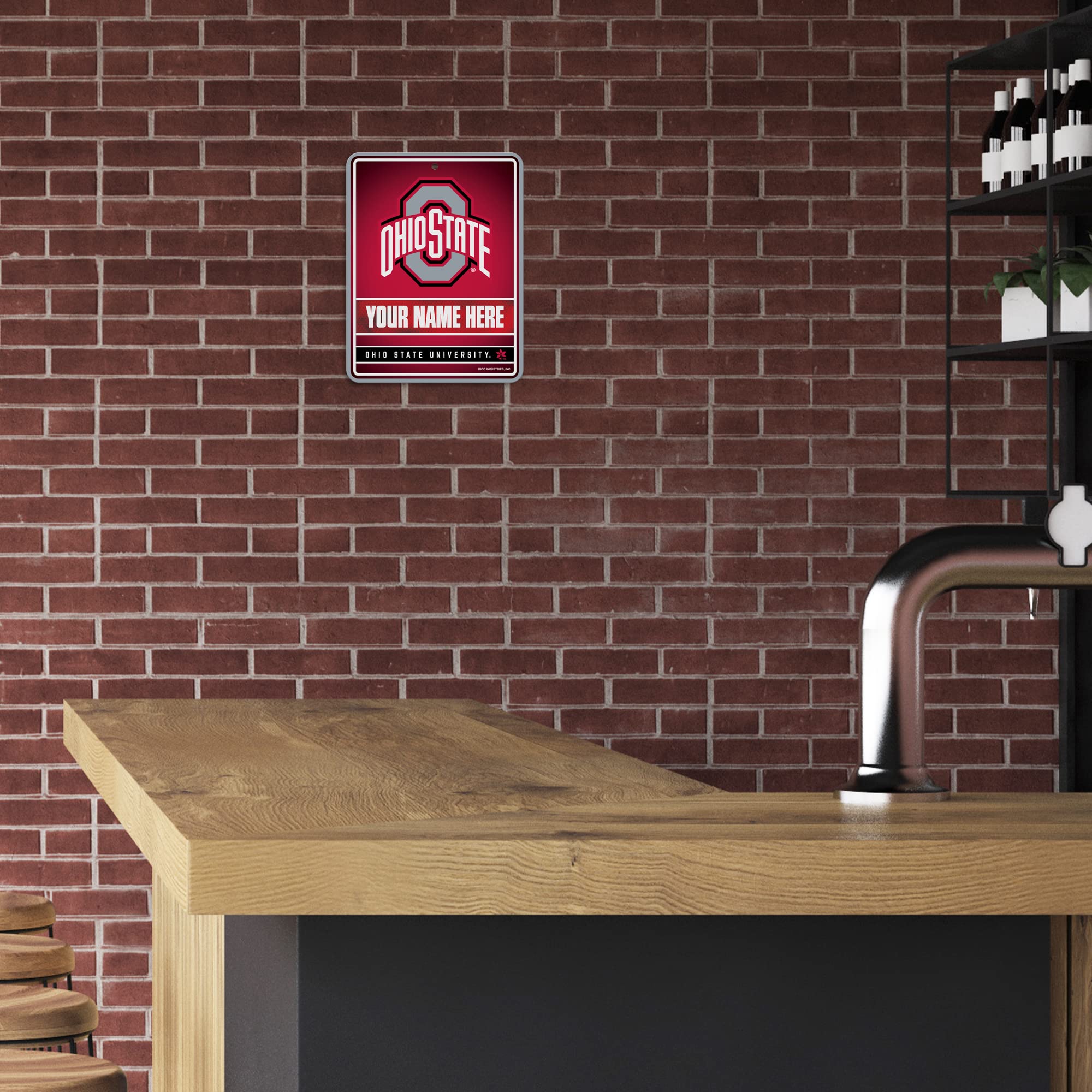 Rico Industries NCAA Ohio State Buckeyes Personalized/Custom Metal 8.5" x 11" Parking Sign - Home Décor - Indoor/Outdoor