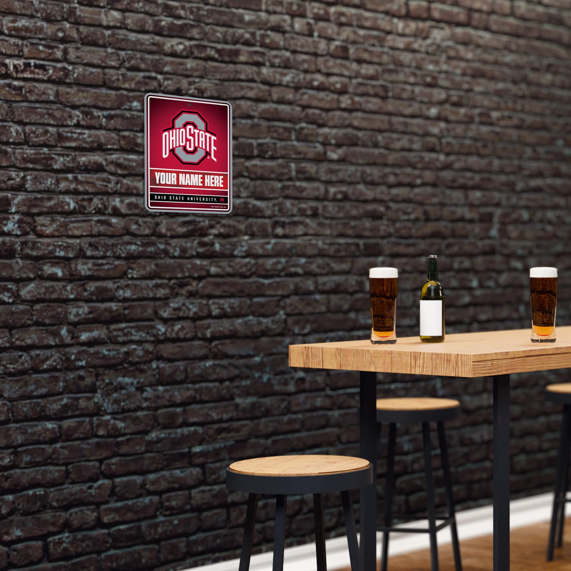 Rico Industries NCAA Ohio State Buckeyes Personalized/Custom Metal 8.5" x 11" Parking Sign - Home Décor - Indoor/Outdoor