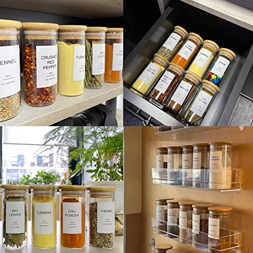 AISIPRIN 24 Pcs Glass Spice Jars with Bamboo Airtight Lids and 403 Labels - 4oz Small Storage Containers,Salt and Pepper Shakers for Kitchen, Seasoning, Herb - Funnel and Marker Included