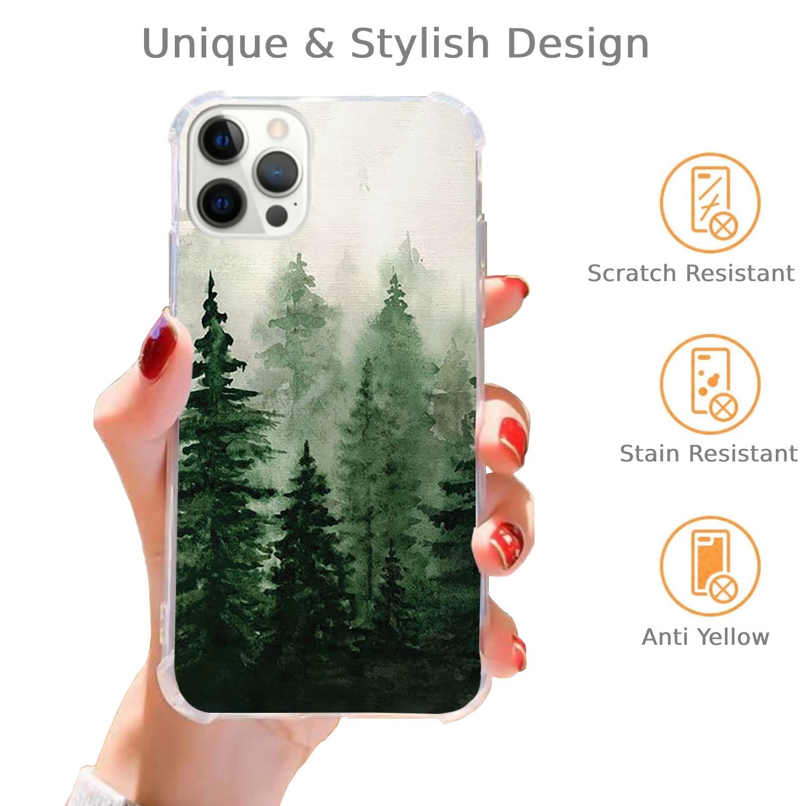 Sundwugzh Watercolor Tree Spruce Case Compatible with iPhone 13 Pro Max, Green Forest Nature Art Case for iPhone 13 Pro Max for Teen Men Women, Trendy Cool TPU Bumper Case Cover