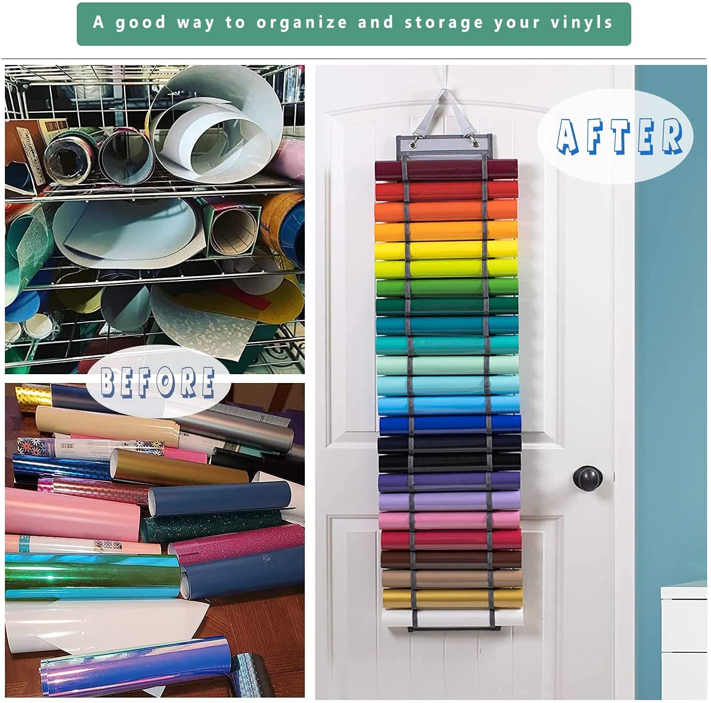 CareforYou Vinyl Roll Holder, Vinyl Storage Organizer with 48 Roll Compartments for Large Vinyl Rolls,Door/Closet Hanging/Wall Mounting Vinyl Holder,Space Saving Organization for Craft Room