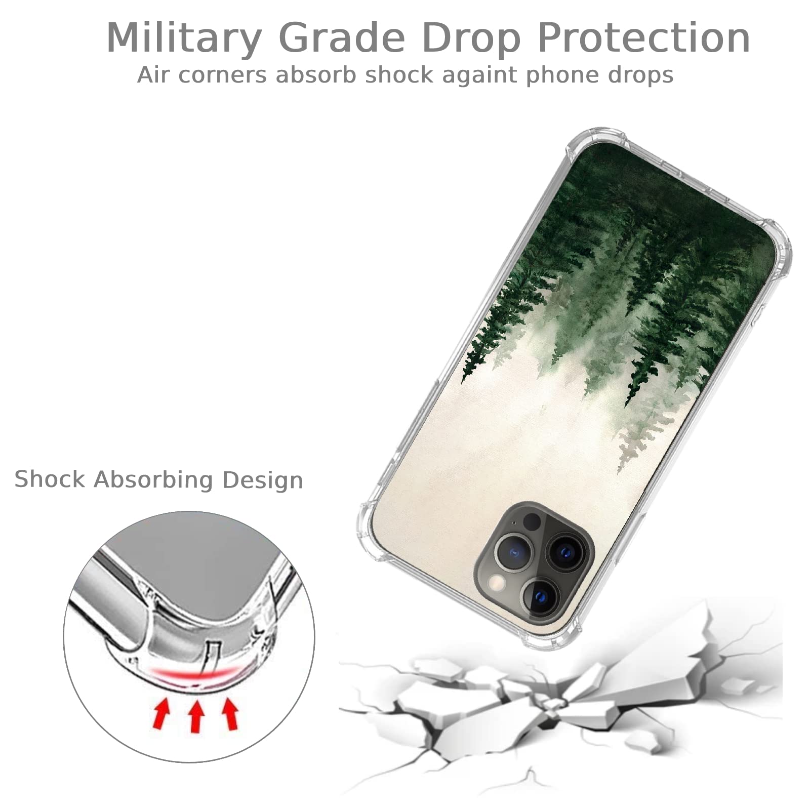 Sundwugzh Watercolor Tree Spruce Case Compatible with iPhone 13 Pro Max, Green Forest Nature Art Case for iPhone 13 Pro Max for Teen Men Women, Trendy Cool TPU Bumper Case Cover