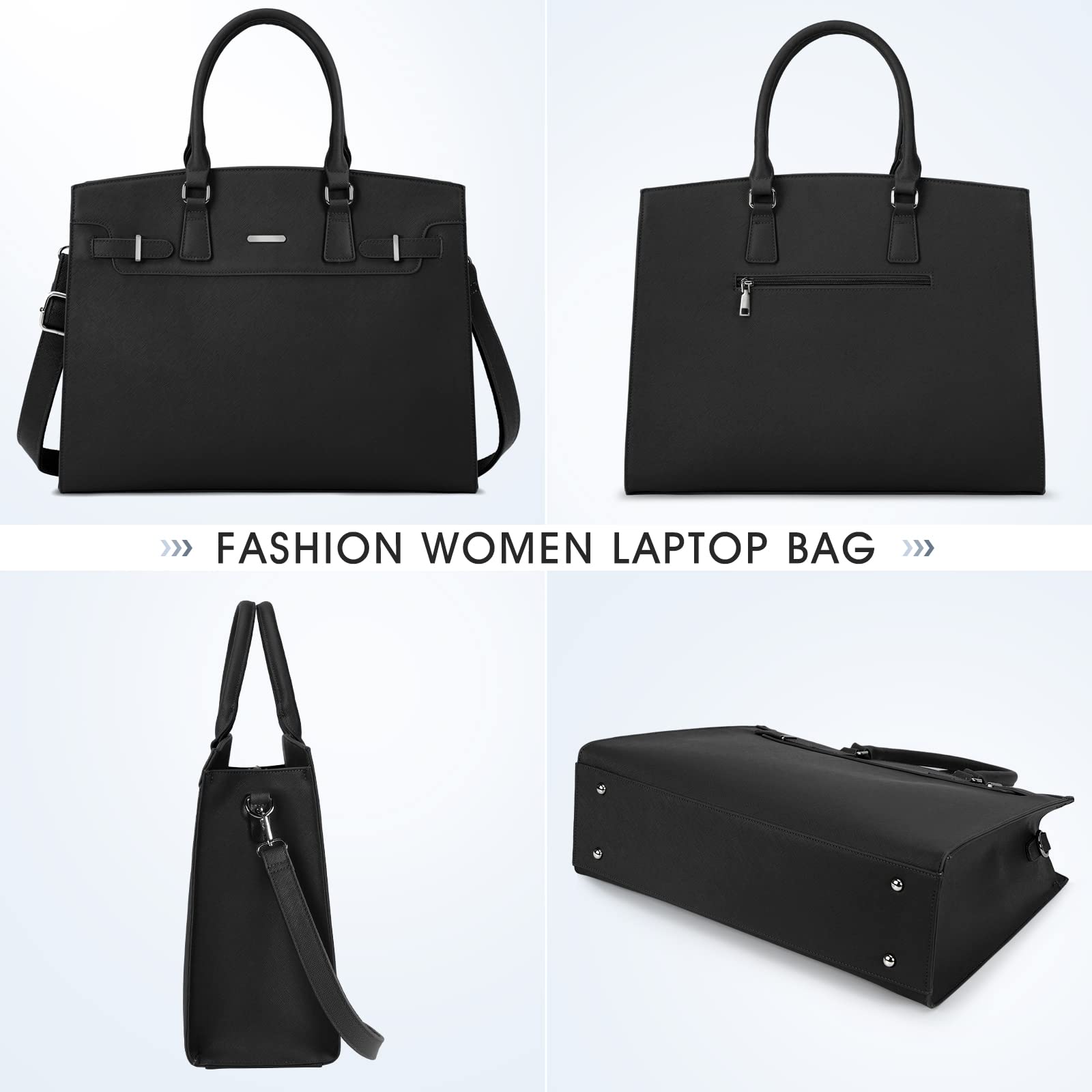 Laptop Bag for Women 15.6 Inch Waterproof Leather Lightweight Business Office Work Bag Large Capacity Professional Briefcase Computer Tote Fashion Handbag Shoulder Bag Black