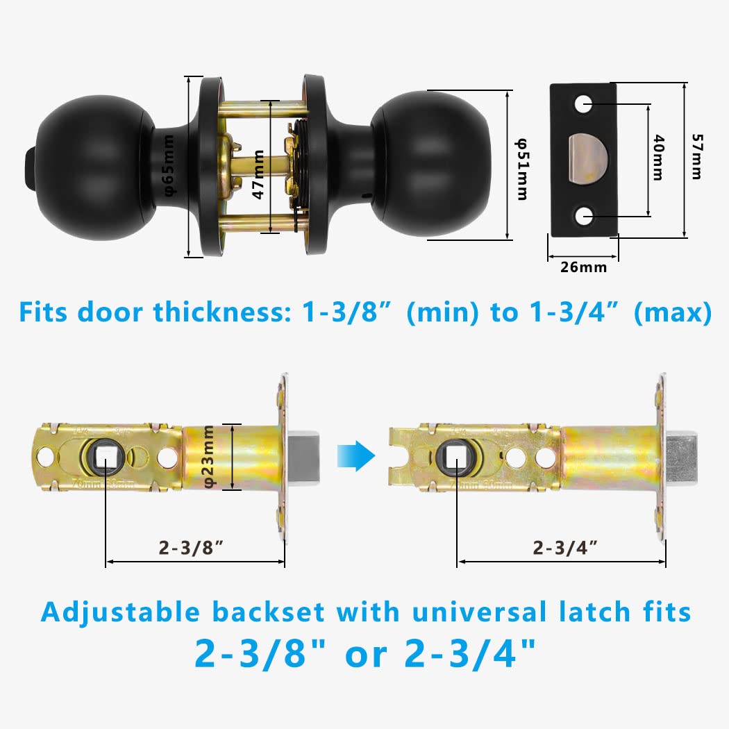 ROTESONNE 8 Pack Matte Black Privacy Door Knobs for Bedroom, Bathroom and Passage with 8 Door Stoppers, Keyless Door Handles, Interior Door Knobs (8, Black)