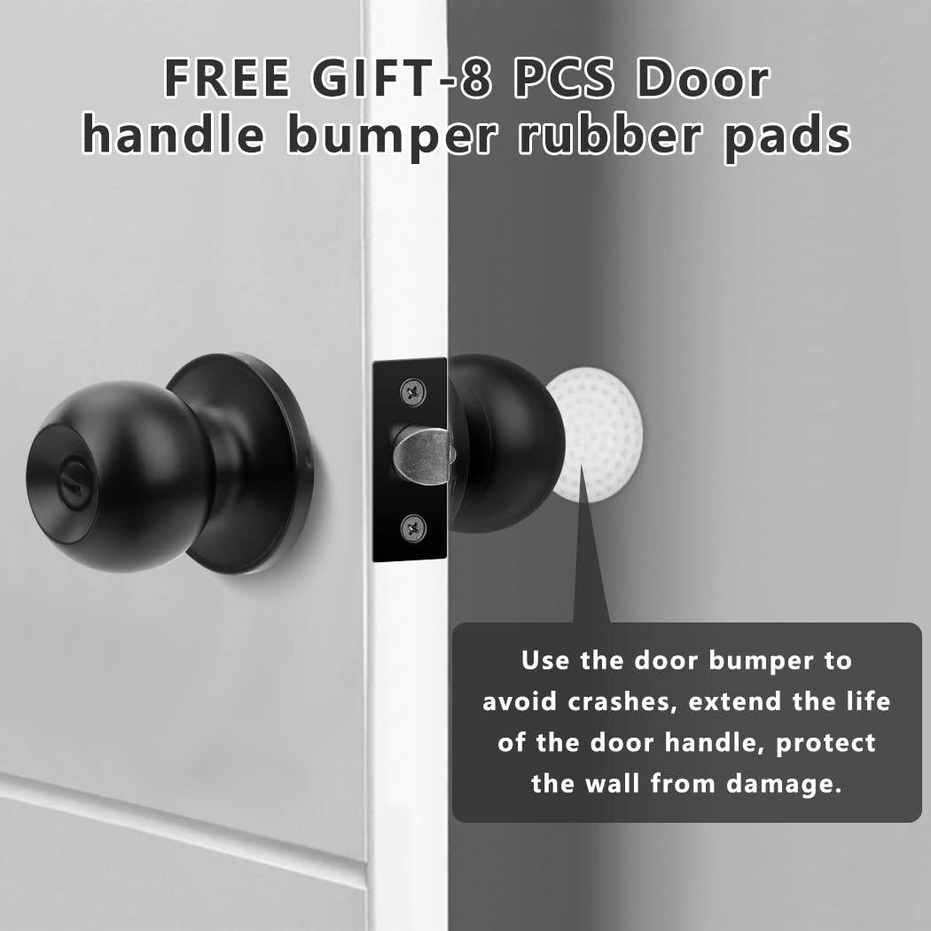 ROTESONNE 8 Pack Matte Black Privacy Door Knobs for Bedroom, Bathroom and Passage with 8 Door Stoppers, Keyless Door Handles, Interior Door Knobs (8, Black)