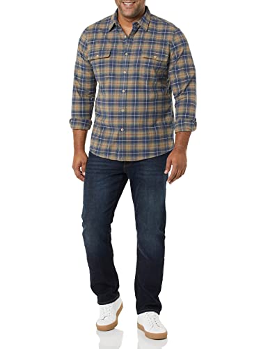 Goodthreads Men's Slim-Fit Long-Sleeve Stretch Flannel Shirt, Dark Blue/Multi Color/Plaid, Large