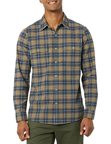 Goodthreads Men's Slim-Fit Long-Sleeve Stretch Flannel Shirt, Dark Blue/Multi Color/Plaid, Large