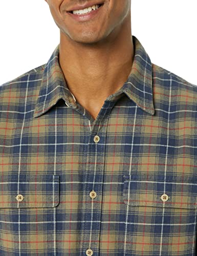 Goodthreads Men's Slim-Fit Long-Sleeve Stretch Flannel Shirt, Dark Blue/Multi Color/Plaid, Large