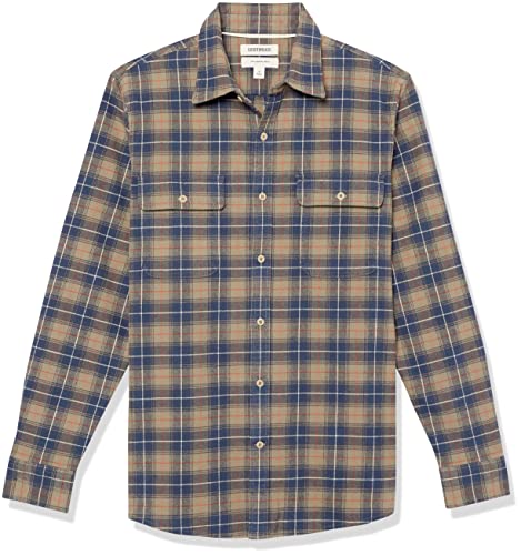 Goodthreads Men's Slim-Fit Long-Sleeve Stretch Flannel Shirt, Dark Blue/Multi Color/Plaid, Large