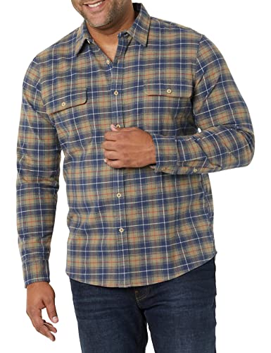 Goodthreads Men's Slim-Fit Long-Sleeve Stretch Flannel Shirt, Dark Blue/Multi Color/Plaid, Large