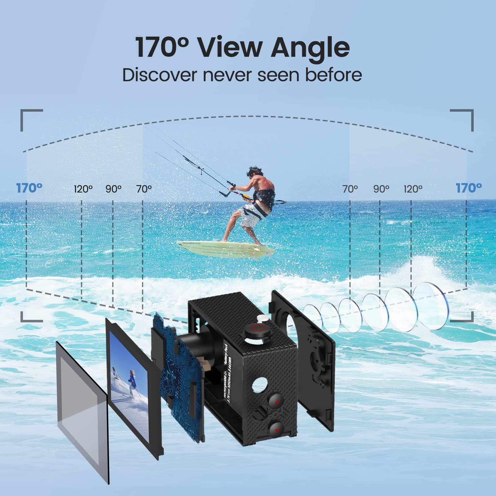 AKAIRIO Action Sports Camera with Accessories Mount Kit 3 1350mAh Batteries,HD WiFi Remote Underwater Camera with Waterproof Case,Outdoor Video Action Camera 4k with Wide Angle Lens