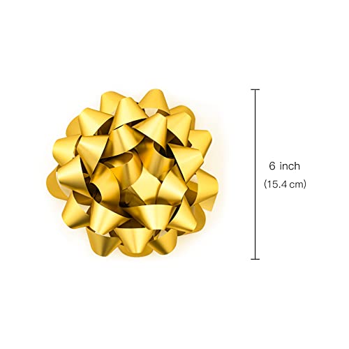 MAYPLUSS 6" Gift Bow Assortment, 3 Bows, Matte Gold, Perfect for Birthday, Christmas, Holiday, Party Favors Decorations