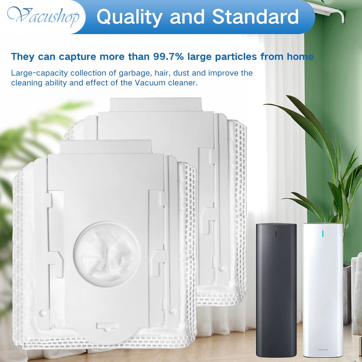 VACUSHOP Dust Bags Replacement for Samsung VCA-ADB90 70+ 75+ 90 Series Cordless Stick Vacuum Accessories Parts 6pcs