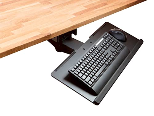 Monoprice Adjustable Ergonomic Keyboard Tray – Black, With a 26.4 x 10in Full Size Platform, Extends Min 18.2in / Max 30.8in - Workstream Collection