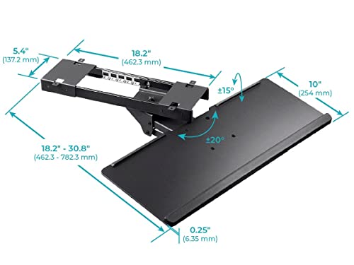 Monoprice Adjustable Ergonomic Keyboard Tray – Black, With a 26.4 x 10in Full Size Platform, Extends Min 18.2in / Max 30.8in - Workstream Collection