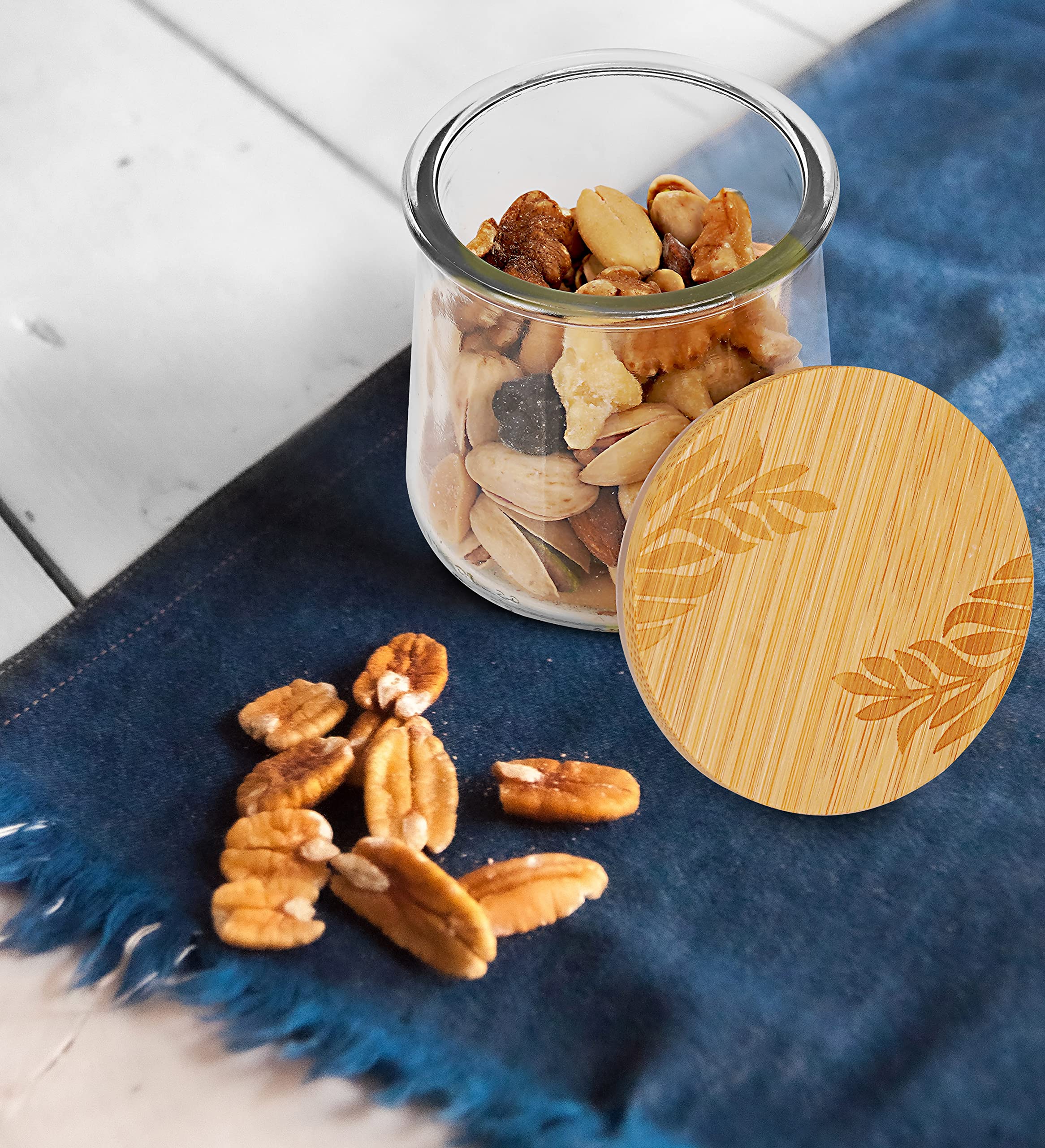 Mason Life Oui Bamboo Jar Lids Set with Silicone Sealing Rings, Leaves Pattern, for 5 Oz Yogurt Jars