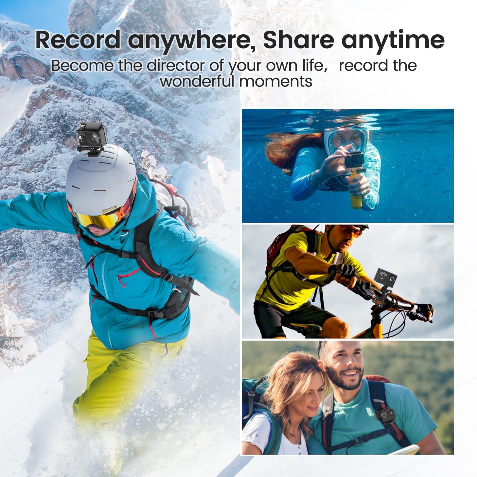 AKAIRIO Action Sports Camera with Accessories Mount Kit 3 1350mAh Batteries,HD WiFi Remote Underwater Camera with Waterproof Case,Outdoor Video Action Camera 4k with Wide Angle Lens