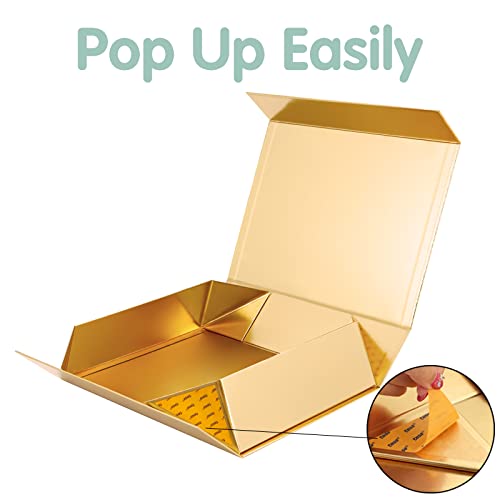 HAPPY POTATO Large Gift Box 13x9.7x3.4 Inches, Gold Magnetic Gift Box, Gift Box with Lid, Sturdy Shirt Box for Wrapping Gifts (Gold Grass Texture)