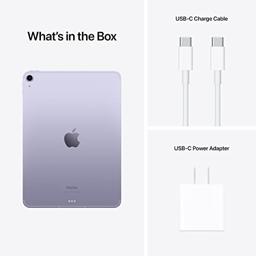 Apple iPad Air (5th Generation): with M1 chip, 10.9-inch Liquid Retina Display, 256GB, Wi-Fi 6 + 5G Cellular, 12MP front/12MP Back Camera, Touch ID, All-Day Battery Life – Purple