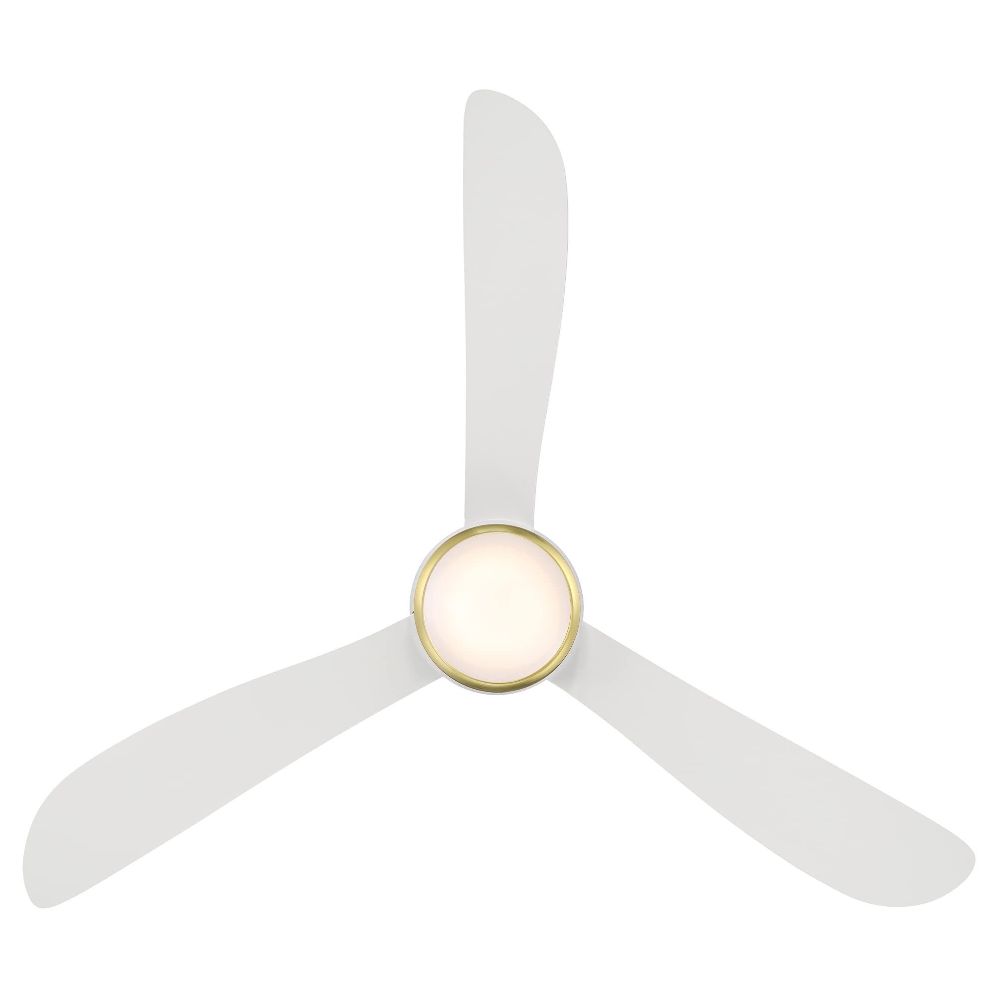 Corona Smart Indoor and Outdoor 3-Blade Flush Mount Ceiling Fan 52in Satin Brass White 3000K LED Light Kit and Remote Control works with Alexa, Google Assistant, Samsung Things, and iOS or Android App