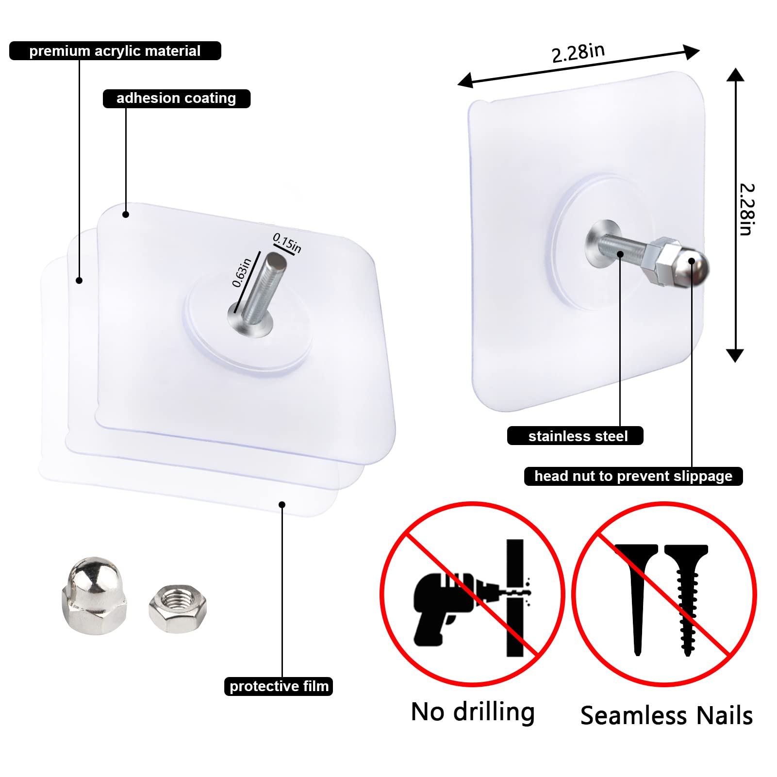 AIERSA 13 Pack Wall Hooks for Hanging,Screw Free Sticker for Mount Wall Shelf, 2 in 1 Reusable Adhesive Hooks Heavy Duty, Waterproof Rustproof and Oilproof for Kitchen, Bathroom, Home, Office(16mm)