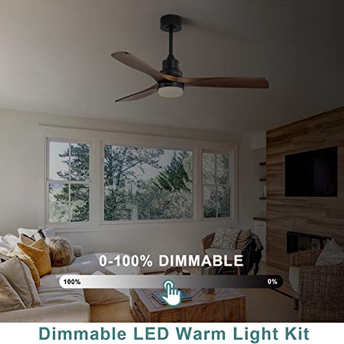 Sofucor 52 Inch Wood Ceiling Fan With Lights Remote Control Dimmable LED Light 3 Walnut Fan Blades Reversible DC Motor Modern Ceiling Fan with 3 Downrods(5 inch/10 inch/24 inch) for Farmhouse/Patios