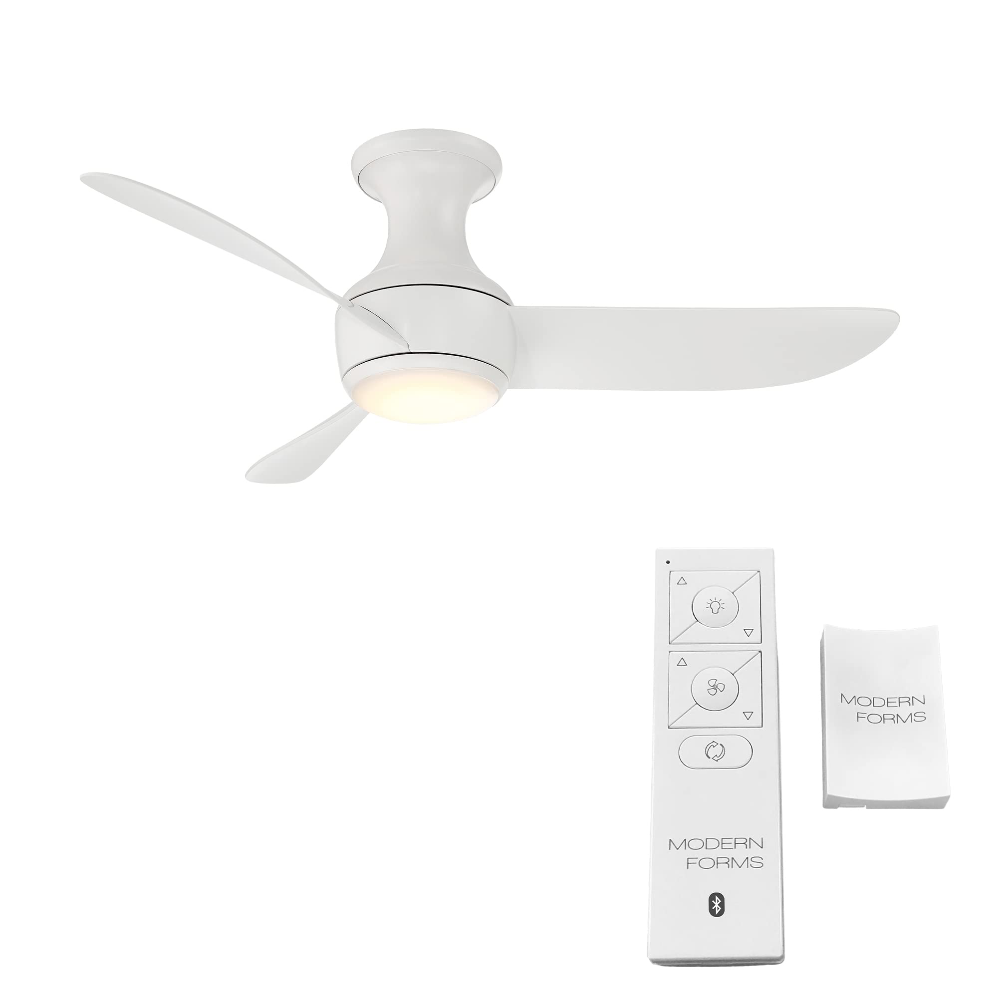 Corona Smart Indoor and Outdoor 3-Blade Flush Mount Ceiling Fan 44in Matte White 3000K LED Light Kit and Remote Control works with Alexa, Google Assistant, Samsung Things, and iOS or Android App