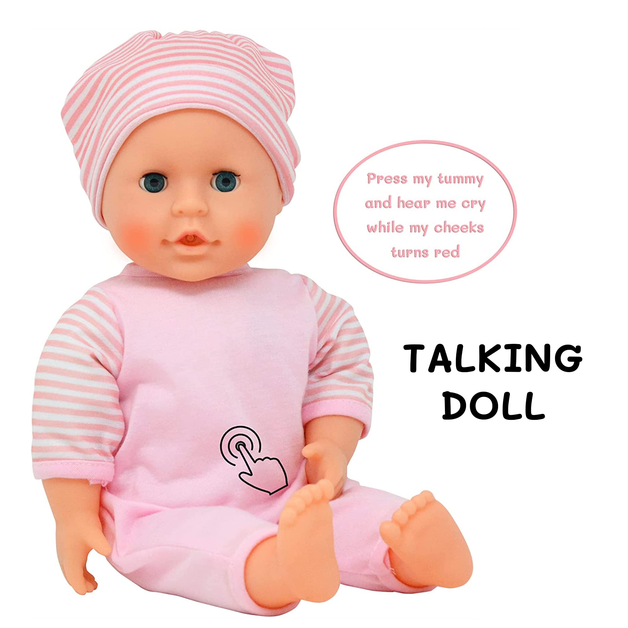 Interactive Talking Baby Doll Doctor Set Toy Pack for Kids – 14” Doll with Lights, Sound Effects, Pretend Play Dr Checkup Accessories – Pink Newborn Hospital Care Nursing Playset for Toddler Girl 3+