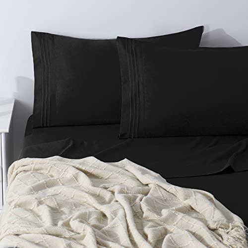 CozyLux Pillow Cases Queen Set of 2 Luxury 1800 Series Double Brushed Microfiber Bed Pillow Cases Embroidered 2 Pack 20x30 inches, Black Pillow Covers with Envelope Closure