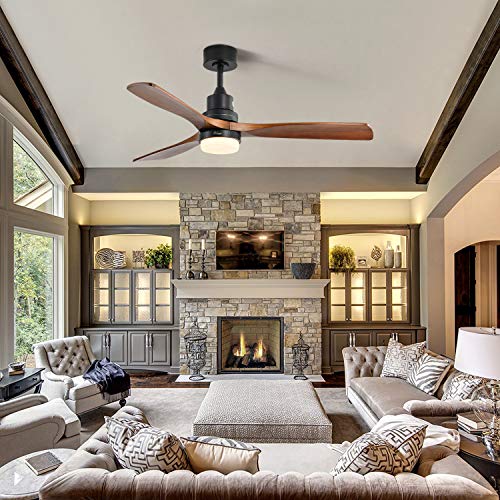 Sofucor 52 Inch Wood Ceiling Fan With Lights Remote Control Dimmable LED Light 3 Walnut Fan Blades Reversible DC Motor Modern Ceiling Fan with 3 Downrods(5 inch/10 inch/24 inch) for Farmhouse/Patios