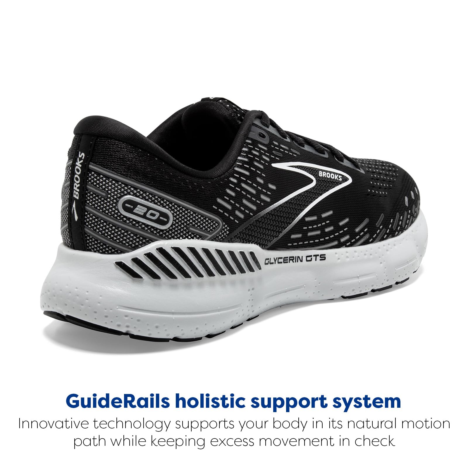 Brooks Men's Glycerin GTS 20 Supportive Running Shoe - Black/White/Alloy - 11 Medium