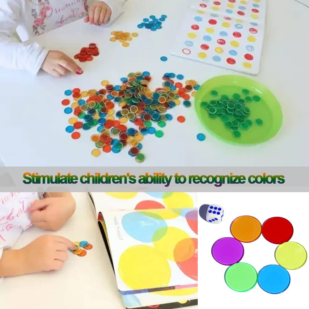 FSTgo Plastic Bingo Chips 3/4 inch Transparent Counters, Game Tokens, Counters for Kids Math, Preschool Science Toys-1000pcs Mix 8 Color