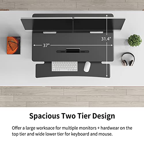 Electric Standing Desk Converter with Dual Computer Monitor, Stand Up Desk Riser for Office and Home Support Workstation by G-Pack Pro (37"XL)