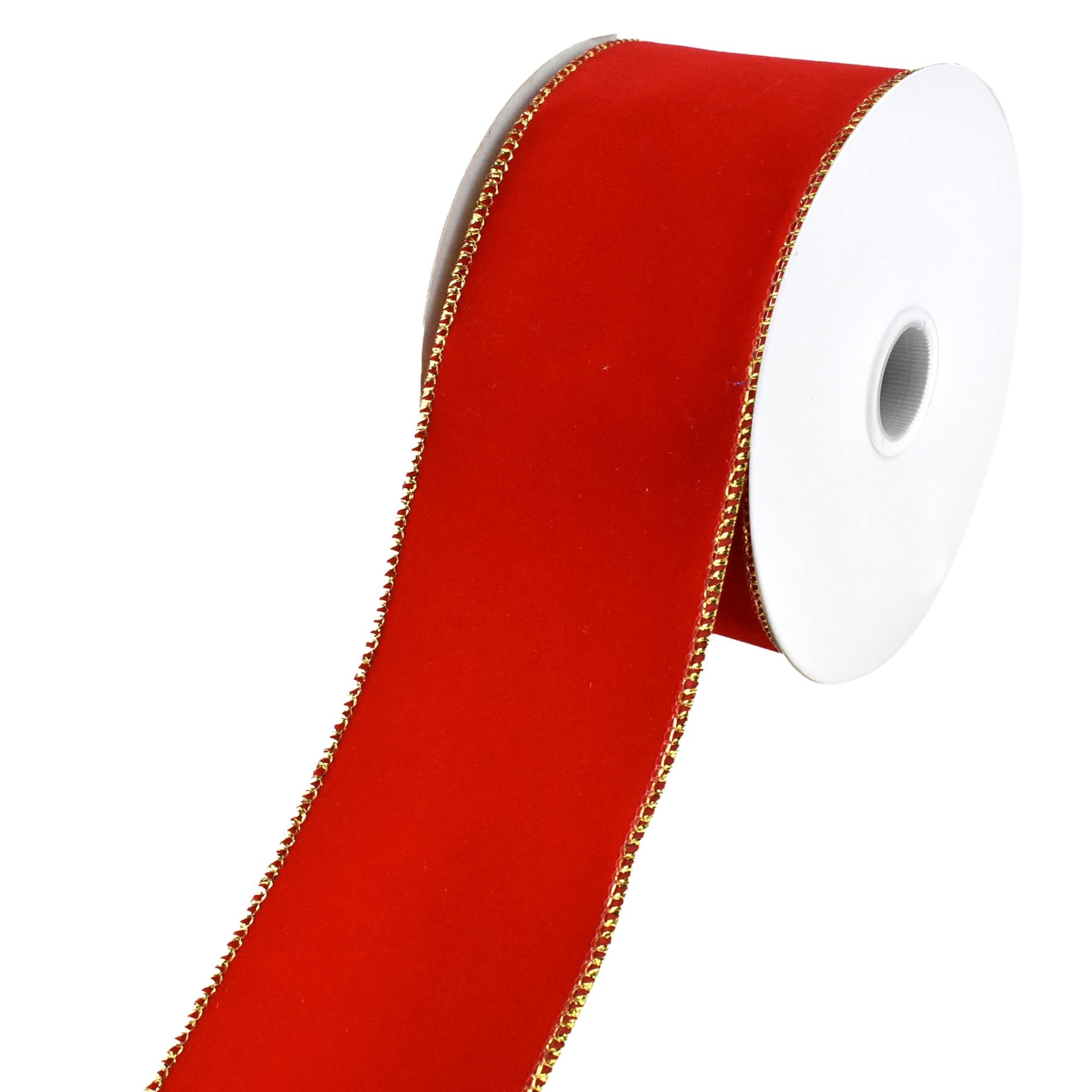 Homeford Christmas Velvet Ribbon Wired Edge, 2-1/2-Inch, 10-Yard - Red/Gold