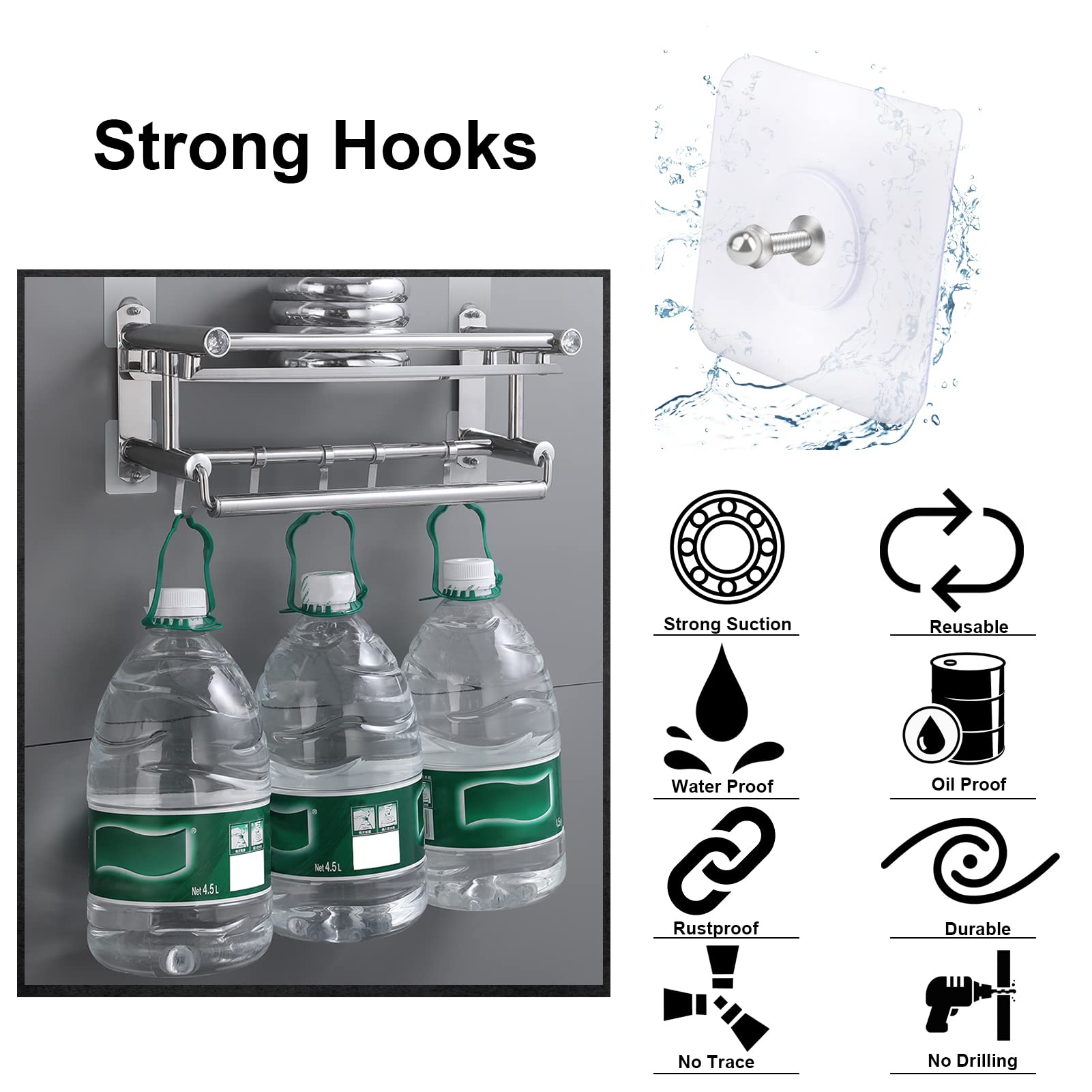 AIERSA 13 Pack Wall Hooks for Hanging,Screw Free Sticker for Mount Wall Shelf, 2 in 1 Reusable Adhesive Hooks Heavy Duty, Waterproof Rustproof and Oilproof for Kitchen, Bathroom, Home, Office(16mm)