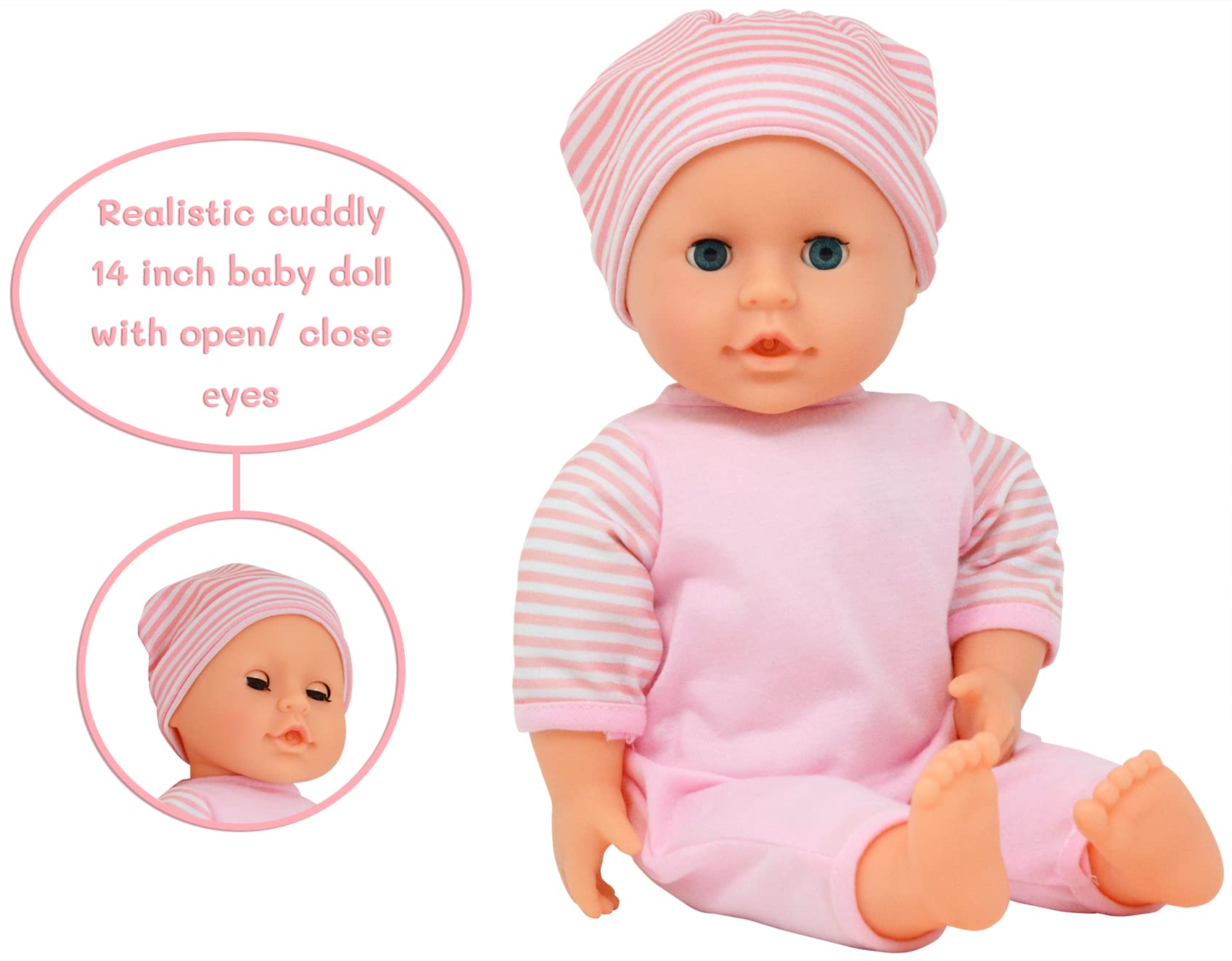 Interactive Talking Baby Doll Doctor Set Toy Pack for Kids – 14” Doll with Lights, Sound Effects, Pretend Play Dr Checkup Accessories – Pink Newborn Hospital Care Nursing Playset for Toddler Girl 3+