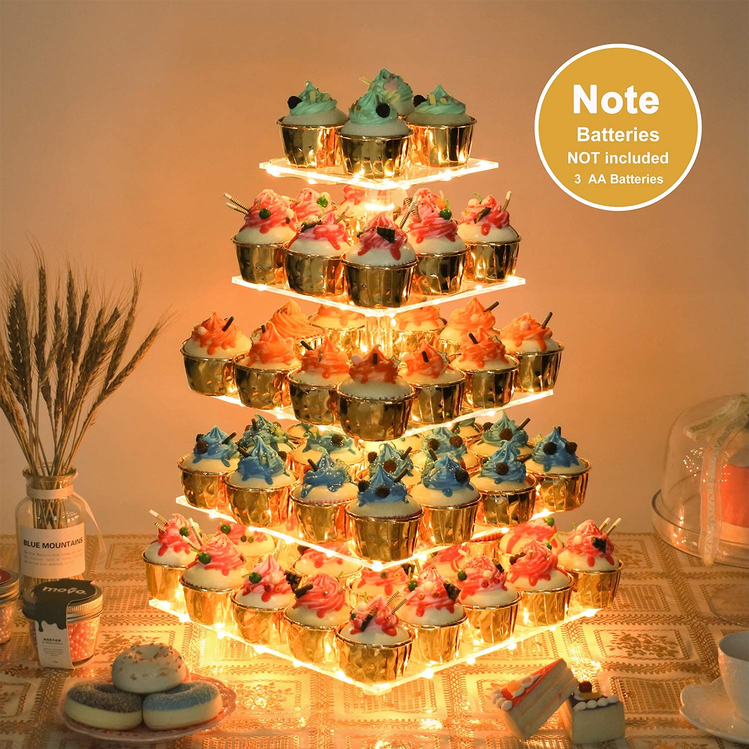 3 Tier Shelf Cake Pop Stand (Yellow) + 5 Tier Premium Cupcake Holder (Yellow)