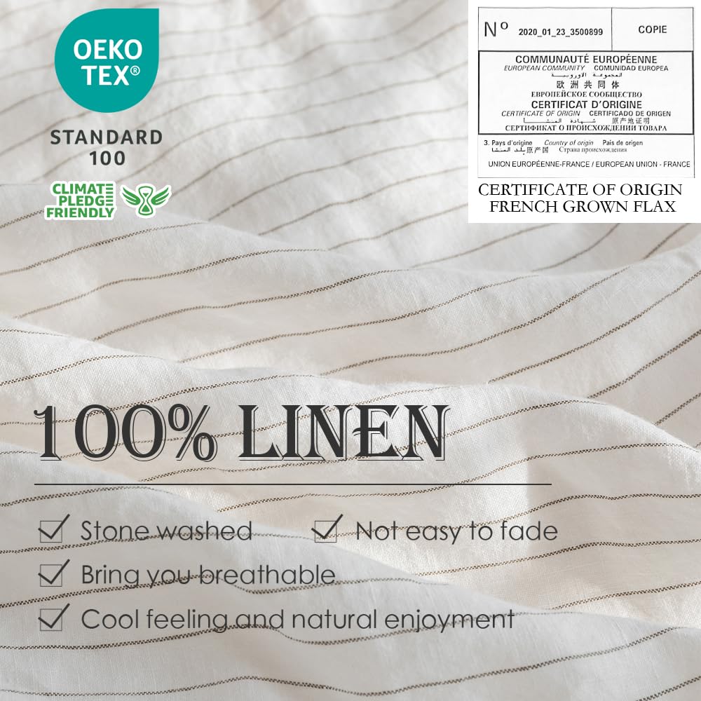 Simple&Opulence 100% Linen Duvet Cover Set 3pcs Yarn Dyed Vertical Pinstripe Ticking Pattern Natural French Washed Flax Breathable Farmhouse Bedding - Grey Stripe, King Size