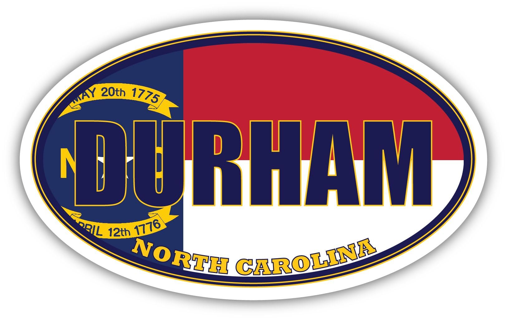 Durham City North Carolina State Flag | NC Flag Durham County Oval State Colors Reflective Sticker Car Decal 3x5 inches