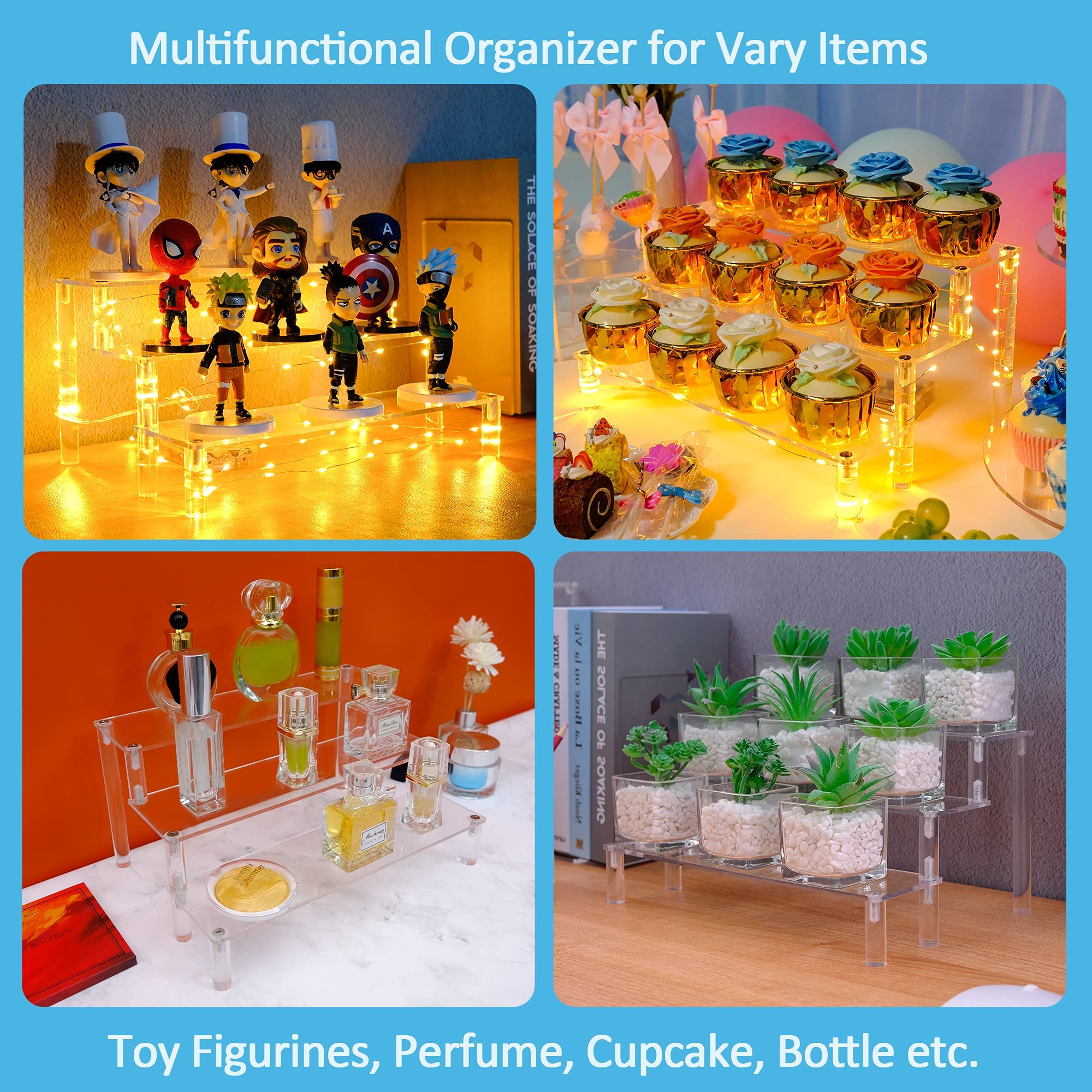 3 Tier Shelf Cake Pop Stand (Yellow) +5 Tier Premium Cupcake Holder – Acrylic Cupcake Tower Display – Cady Bar Party Décor – Acrylic Display for Pastry Weddings, Birthday (Colorful)